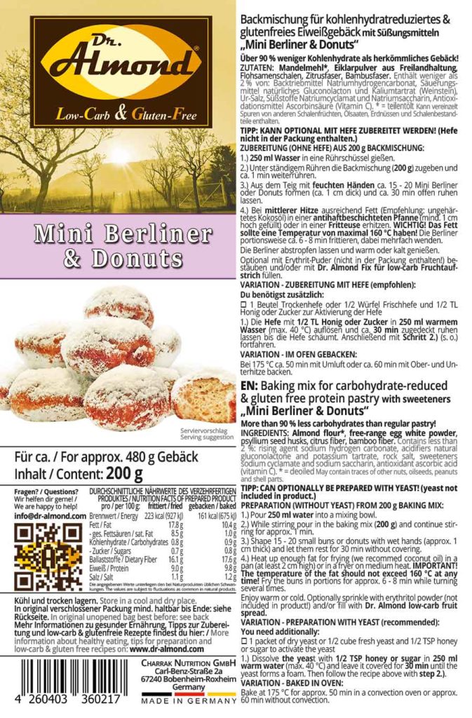 Mini-Berliner & Donuts Backmischung low carb glutenfrei Krapfen ...